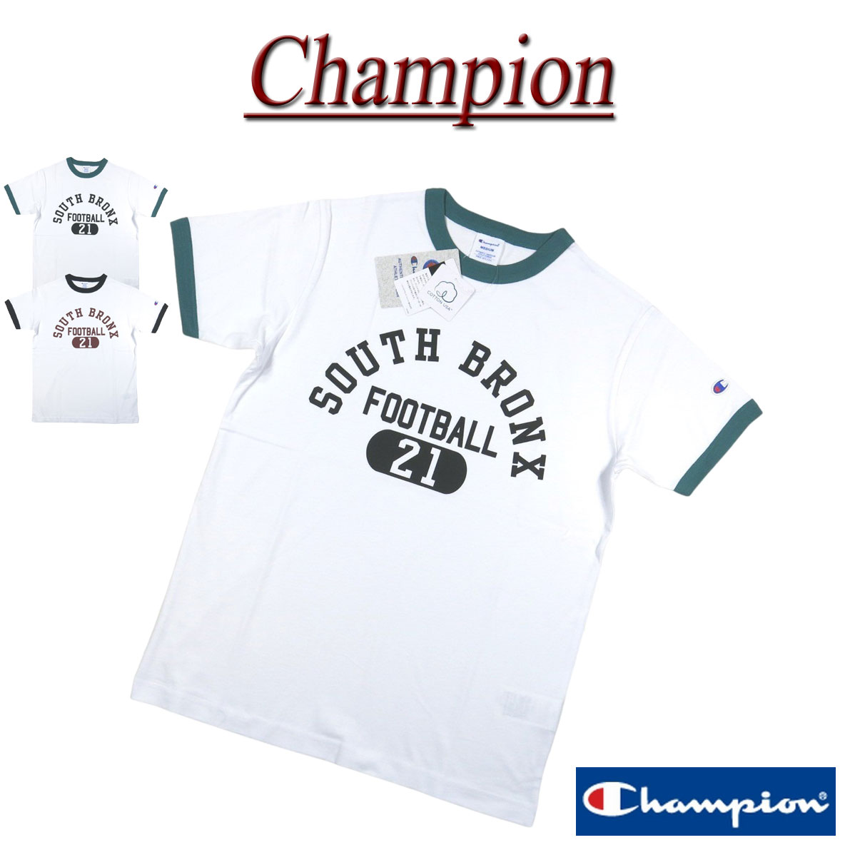 新品未使用 【Champion】トリコロールタグ カレッジプリント 半袖 リンガーTシャツ C3-X345 素材表示 綿 100% コメント 新品未使用 【Champion】【チャンピオン】トリコロールタグ COTTON USA アメリカ綿...