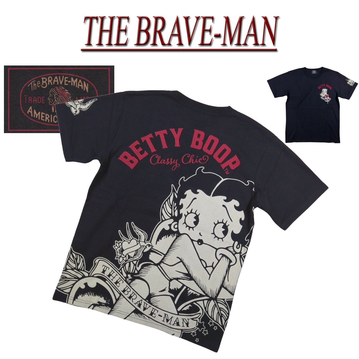 新品未使用 【THE BRAVE-MAN × BETTY BOOP】ザ・ブレイブマン × ベティ・ブープ コラボ 刺繍 半袖 Tシャツ BBB-2419 素材表示 綿 100% コメント 新品未使用 【THE BRAVE-MAN× BETT...