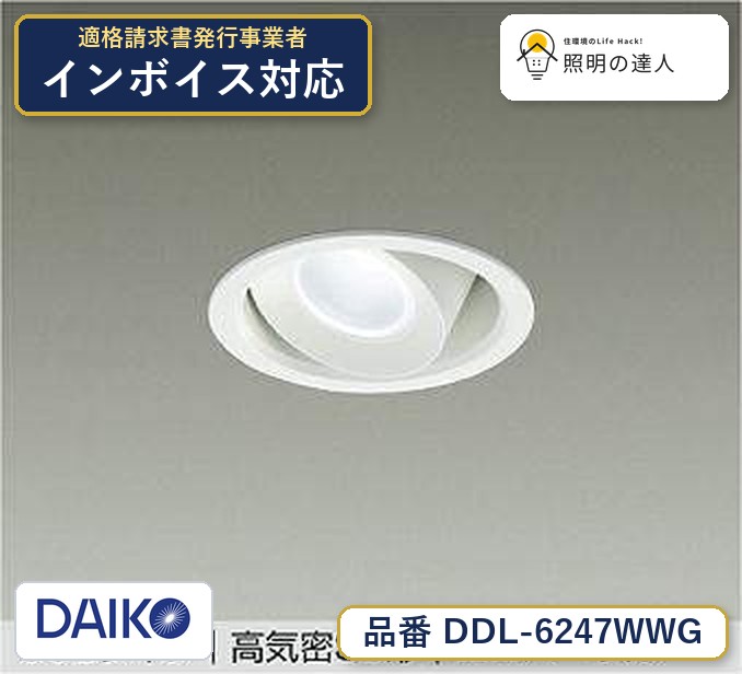 メーカー：大光電機／型番：DDL-6247WWG／カテゴリ：ダウンライト／光色：昼白色（5000K）／全光束：590lm。詳細仕様はメーカーカタログをご確認ください。 【照明器具の在庫・納期について】 現在、照明器具は一部メーカー・品番で在...