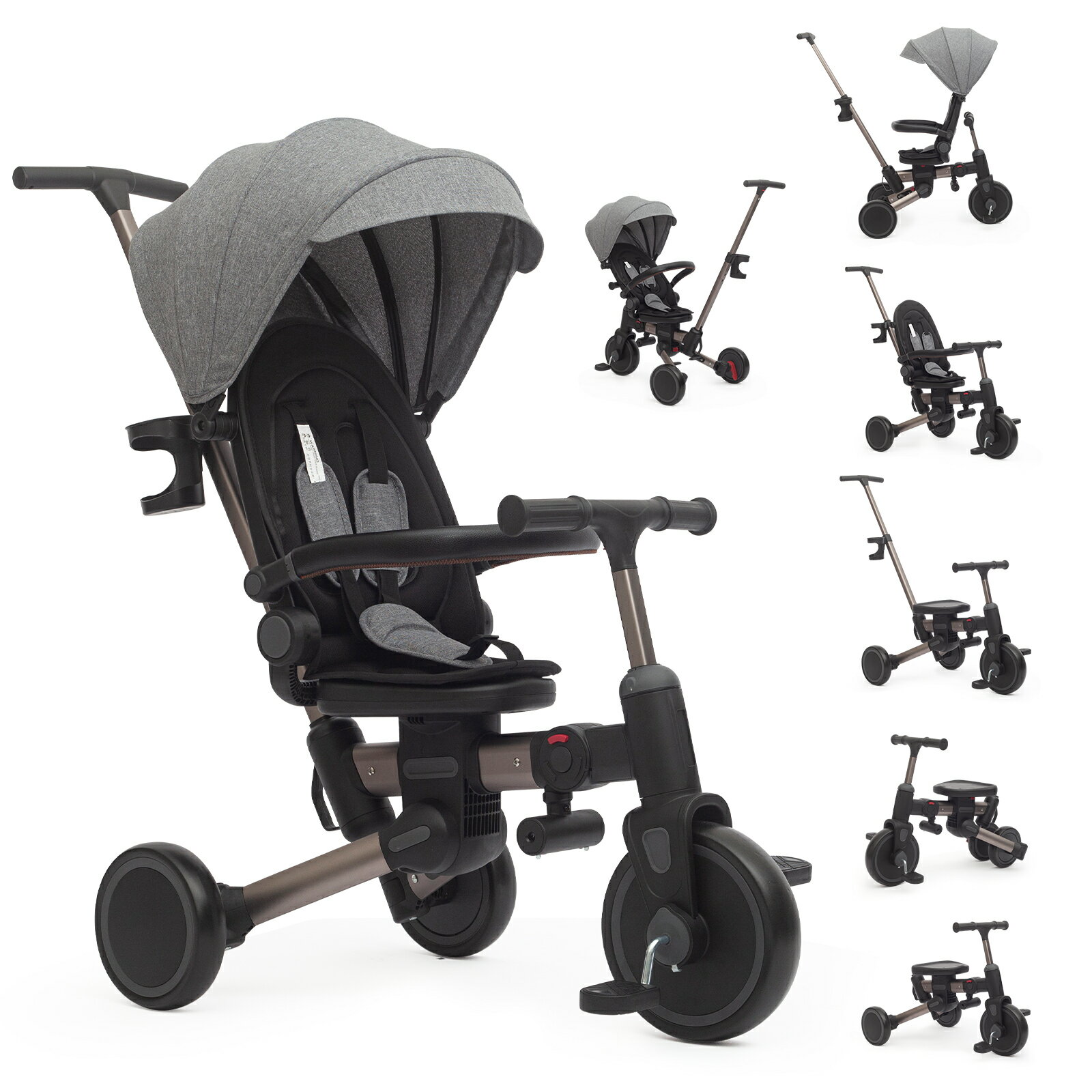 ASOWTREND 子供用三輪車 7in1 折りたたみ 手押し棒付き ステップ付き 三輪車｜ 1歳〜3歳対応 自転車 乗用玩具 キッズバイク｜ コンパクト収納 ペダルロック 安全バー 日よけカバー付き｜ おもちゃ プレゼント お祝い ギフト...