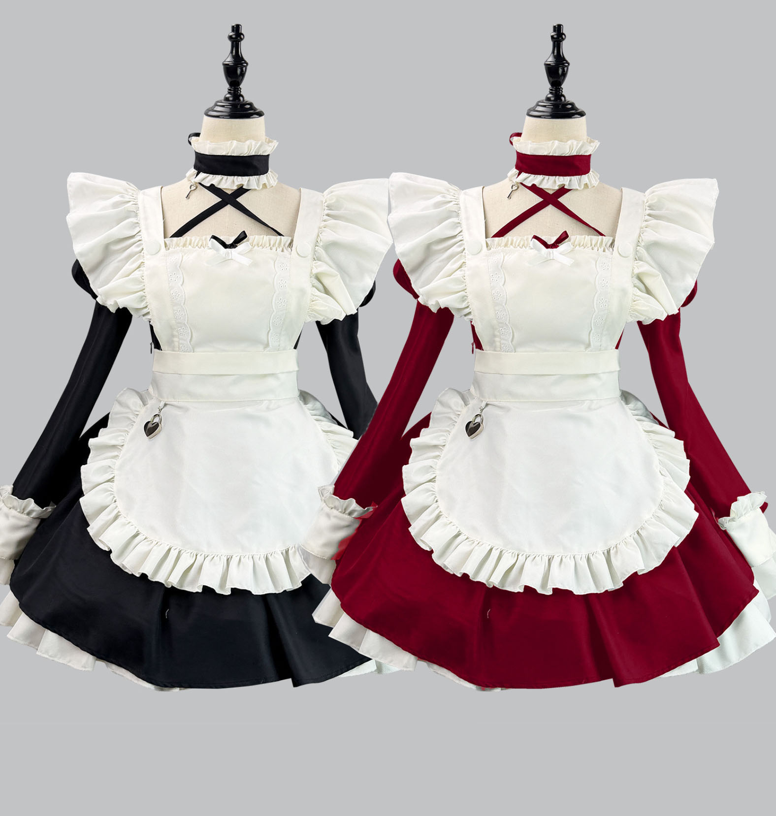 商品詳細 ゴシックロリータドレス　メイド服コスチューム 内容 ワンピース、エプロン、カチューシャ、ネックウエア サイズ（cm） S：バスト82-92　ウエスト64-76　着丈80　肩幅32 M：バスト86-97　ウエスト70-82　着丈83...