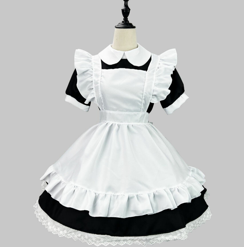 商品詳細 大人ショート丈メイド服　半袖メイドコスチューム　ワンピース 内容 ワンピースセット（エプロンと黒リボンのカチューシャ有） 全セットは写真通り サイズ（cm） S：バスト86　ウエスト74　着丈82　肩幅37 M：バスト92　ウエス...