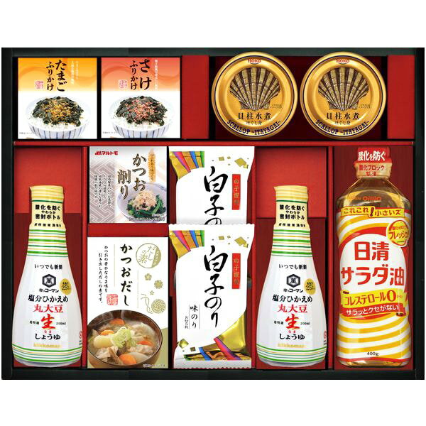 ●商品名/キッコーマン 塩分ひかえめ生しょうゆ 詰め合わせ ギフトセット OR-702●商品内容/キッコーマン塩分ひかえめ丸大豆生しょうゆ200ml×2、マルトモかつおパック(0.7g×3)、かね七かつおだし(4g×5)、白子のり味のり(8...