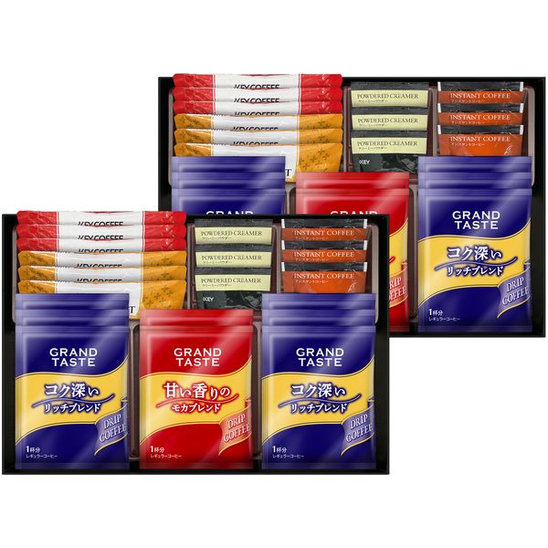 ●商品名/珈琲 カフェセレクション ギフトセット YE-502●商品内容/キーコーヒードリップ(リッチブレンド1杯分×12、モカブレンド1杯分×4)、キーコーヒースティック(カフェオレ7g×6、カフェモカ7.8g×6)、キーコーヒーインスタ...