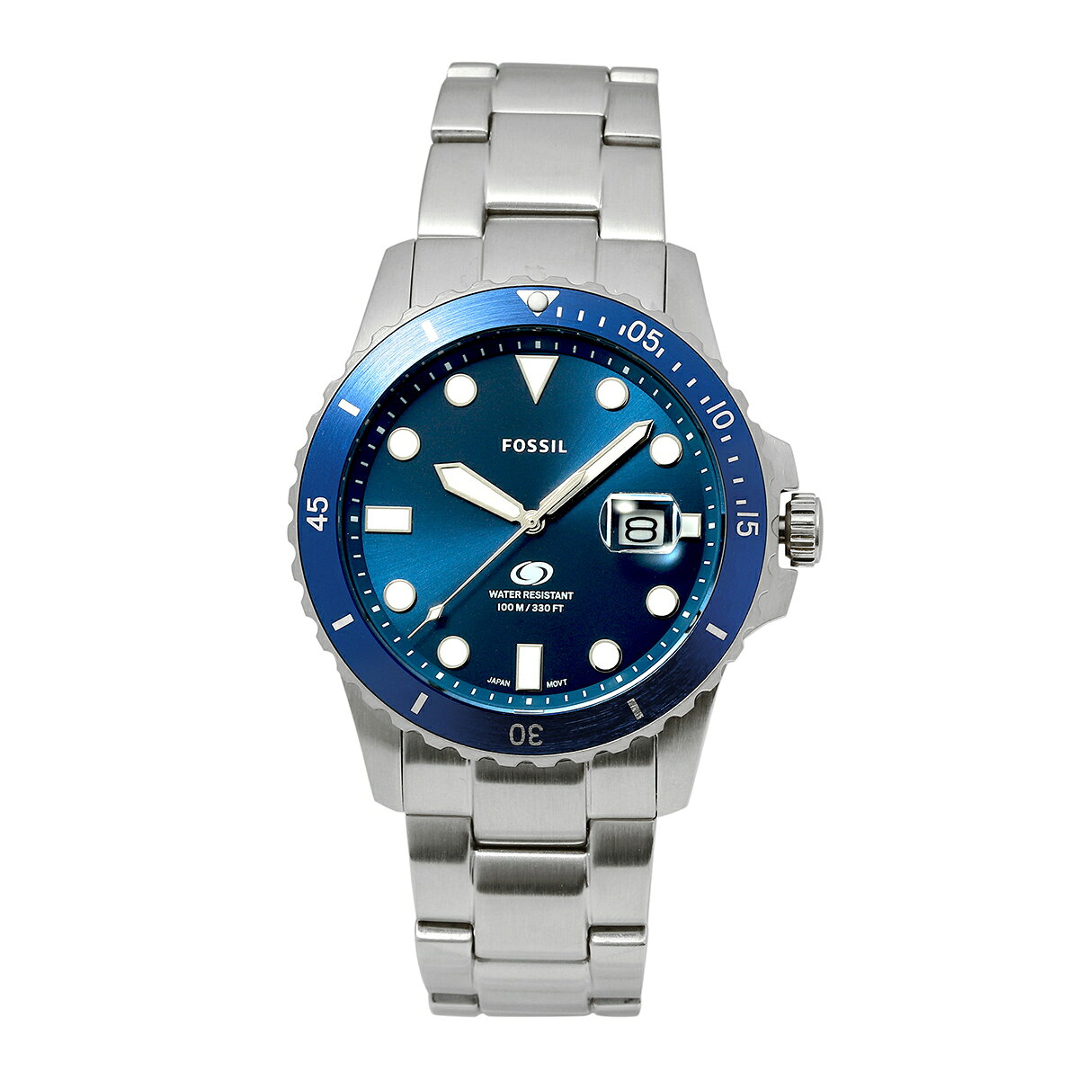 メーカーFOSSIL(フォッシル)メーカー型番FS6029ムーブメント・キャリバークォーツ防水性能10ATM機能3針、デイト、逆回転防止ベゼルベルトタイプブレスレット/最大 約20cmケースサイズ約42mmケース素材ステンレススチールベゼル...