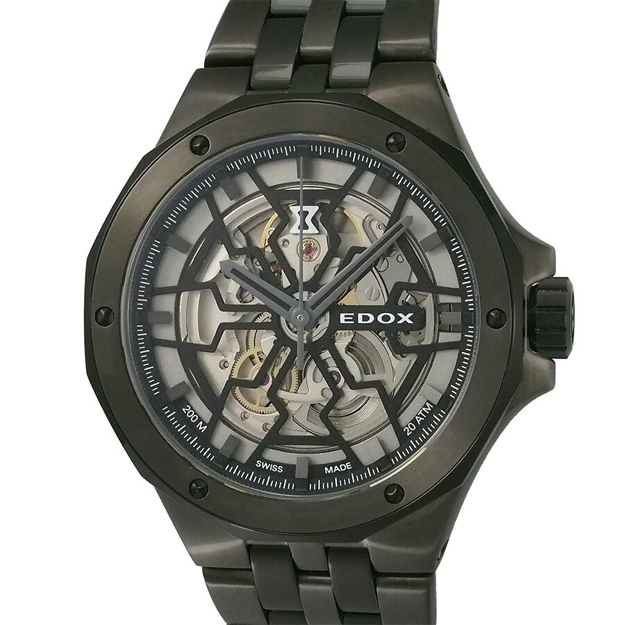 ブランドエドックス EDOX商品名デルフィン メカノ型番85303-357GNM-NGN製造年—文字盤スケルトン素材SSサイズケース：43mm (リューズ含まず)厚み：12mm腕周り：21.3cmベルト最大幅：2.3cm重量：176g(ベル...