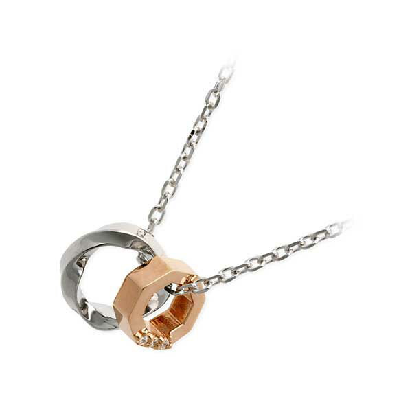ふたつのサークルを通したネックレス。スタイリッシュなシルバーと、ストーンがあしらわれたかわいらしいピンクゴールドが寄り添うふたりを表すよう。プレゼントにもぴったりなアイテムです。 シルバーネックレス　PINKY&DIANNE　ピンキー&ダイ...