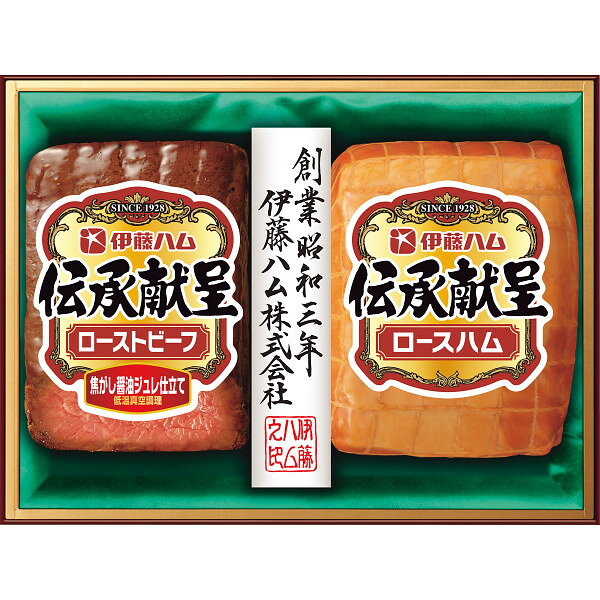 守り伝えられた伝承の技で丹精込めて造りあげました。低温真空調理ローストビーフ焦がし醤油ジュレ仕立て180g、ロースハム380g※アレルギー：小麦、牛肉、大豆、豚肉、ゼラチン、魚介類化粧箱入パッケージサイズ：約21.4×16×7cm重量：約6...