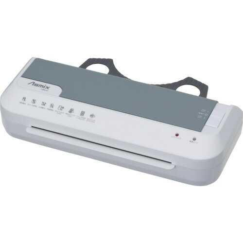 特長 ●IDカード〜A4サイズまでラミネートできます。 仕様 ●ラミネートサイズ：A4まで ●最大ラミネート厚さ(mm)：0.6 ●消費電力(W)：350 ●ラミネート速度(mm/秒)(50/60Hz)：5.1 ●幅(mm)：380 ●奥行...
