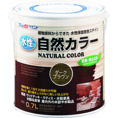 特長 ●植物原料からできた、安心・安全性の高い木部着色ステイン塗料です。 ●環境にやさしく扱いやすい水性タイプです。 ●自然塗料でありながら乾燥が速いので、1日で2回塗りが可能です。 ●小さなお子様やペットのいるご家庭に最適です。 ●食品衛...