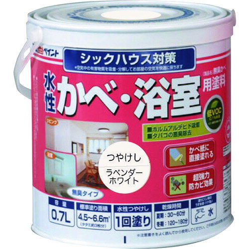特長 ●超強力防カビ剤配合なので、カビの気になる室内かべにお奨めです。 ●塗料に含まれるVOC（揮発性有機化合物）は0.1％以下ですので、高い安全性を有しています。 ●かべ紙（ビニルクロス）に直接塗れます。 ●シックハウスの原因とされるホル...