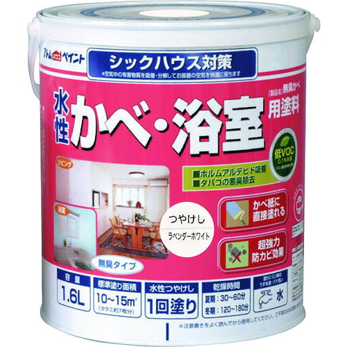 特長 ●超強力防カビ剤配合なので、カビの気になる室内かべにお奨めです。 ●塗料に含まれるVOC（揮発性有機化合物）は0.1％以下ですので、高い安全性を有しています。 ●かべ紙（ビニルクロス）に直接塗れます。 ●シックハウスの原因とされるホル...
