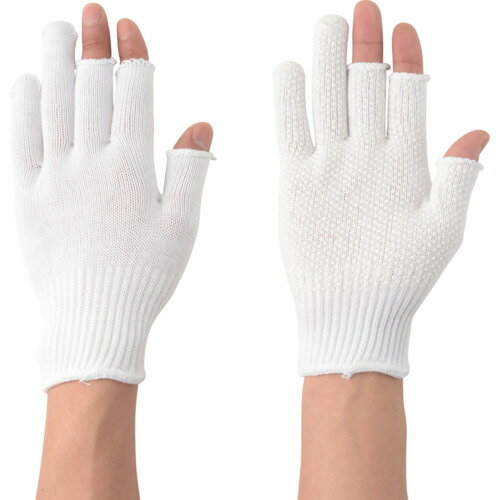 特長 ●中指、人さし指、親指の3本指出しタイプの手袋です。 用途 ●流通作業 ●検品 ●事務作業 ●農作業など 仕様 ●色：白 ●サイズ：フリー ●全長(cm)：21.5±1 ●手のひら周り(cm)：19.2±1 ●中指長さ(cm)：5±0...