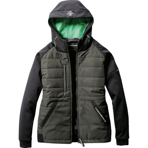 特長 ●ボディには防水性、撥水性、防風性に優れたライトシェル素材を採用しています。 ●袖には腕の動きを妨げない伸縮性に優れた3層防風ボンディング素材を採用しています。 用途 ●防寒作業着として。 仕様 ●色：アーミカーキ ●サイズ：M ●着...