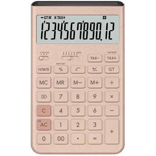 特長 ●調和を意識した電卓 ●環境に配慮したエコ素材を活用 用途 ●計算業務 仕様 ●桁数：12 ●縦(mm)：173 ●横(mm)：105 ●厚さ(mm)：13.8 ●色：ピンク 材質 ●再生樹脂 質量・質量単位 ●170.0g 【メーカ...