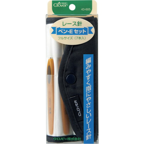 特長 ●編みやすく、指にやさしいレース針「ペン-E」主要番手をセットにしました。 ●レース針「ペン-E」(No.024681012)／キルティングケース入です。 ●広げた時のサイズ250×155×10mm ●収納時のサイズ70×155×15...
