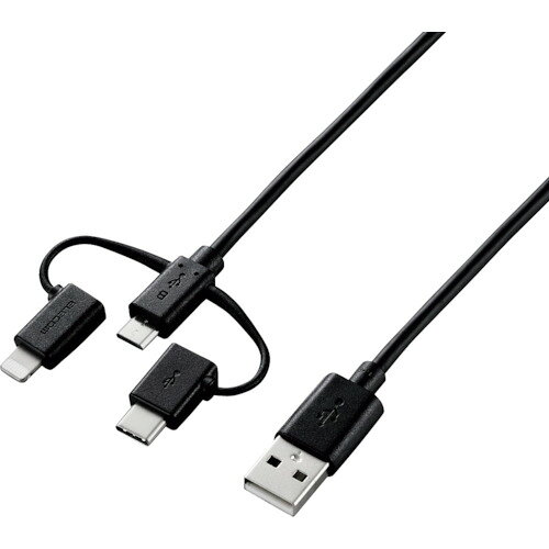 特長 ●USB2.0(micro-B)端子をLightning端子、USB Type-C端子に変換できるアダプタがついた、USB micro-Bケーブルです。 仕様 ●色：ブラック ●長さ(m)：1.2※コネクタ含まず ●使用目的・用途：U...