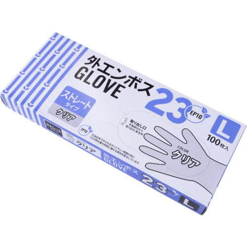 特長 ●原料に無機鉱物を配合し、焼却時のCO2を7%削減する環境へ配慮したポリエチレン手袋です。 ●外側にエンボス加工が施され、食品離れが良くなってます。 用途 ●調理、盛り付けに。 ●軽い清掃作業に。 仕様 ●色：透明 ●サイズ：L ●全...