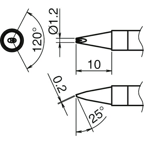 特長 ●適用こて部：FX-9701/9702用こて先です。 仕様 ●適合機種：FX9701/FX9702 ●品名：こて先　1.2D型　V溝付き 質量・質量単位 ●7.0g 【メーカー名】白光（株） 【メーカー品番】T39-DR12
