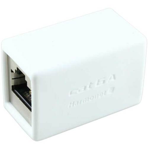 特長 ●モジュラープラグ(RJ-45)付きLANケーブルの延長やジョイント用のコンパクトなアダプタです。 用途 ●LANケーブル接続・ジョイント用 仕様 ●色：ホワイト ●種類：cat6A ●タイプ：シールドシリコンカバー付き ●10GBA...