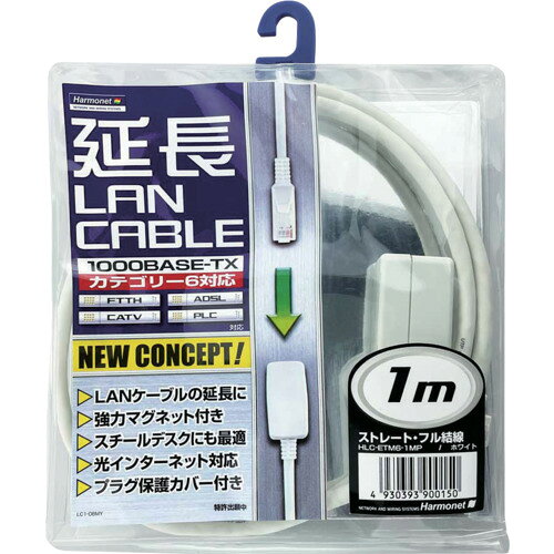 特長 ●LANケーブルの延長に。 ●強力マグネット付きでスチール家具にも着脱自在です。 仕様 ●色：ホワイト ●導体：より線 ●カテゴリ：cat6 ●ケーブル長(m)：1 ●1000BASE-TX ●1000BASE-T ●100BASE-...