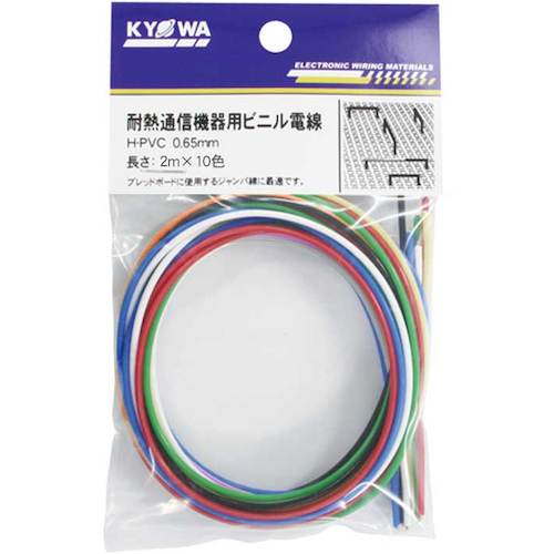 特長 ●単線導体を使用していますのでエッジングが容易です。 ●耐熱性に優れています。 用途 ●ブレッドボードのジャンパー線 ●電気機器、電子機器、計測器等の内部配線 仕様 ●色：茶赤橙黄緑青紫灰白黒 ●芯数：1 ●仕上がり外径(mm)：約1...