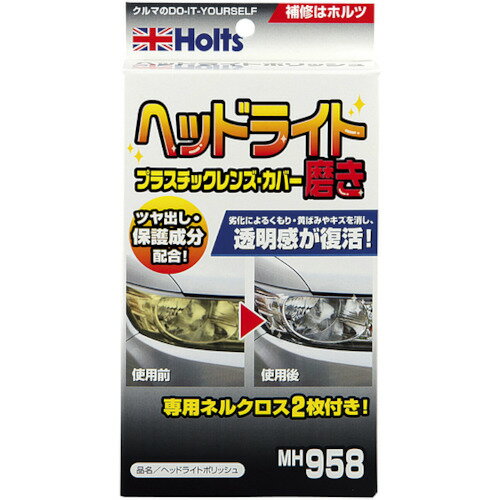 特長 ●透明樹脂表面の劣化によるくもり・黄ばみ除去に最適のコンパウンドです。 ●特に雨風や紫外線・熱に最もさらされるヘッドライトの磨きに適しています。 ●ツヤ出し・保護成分配合。 仕様 ●タイプ：クロス ●ヘッドライトポリッシュ 質量・質量...