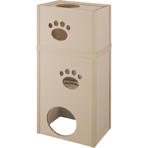 特長 ●ねこが好きな段ボール素材、強化段ボールを使用したキャットタワーです。 ●一般的な段ボールと比較して、厚さは約3倍、中心はハニカム構造でねこが飛び乗っても安心です。 ●段ボール製で、使用後の処理に困りません。 ●インテリアに馴染む木目...