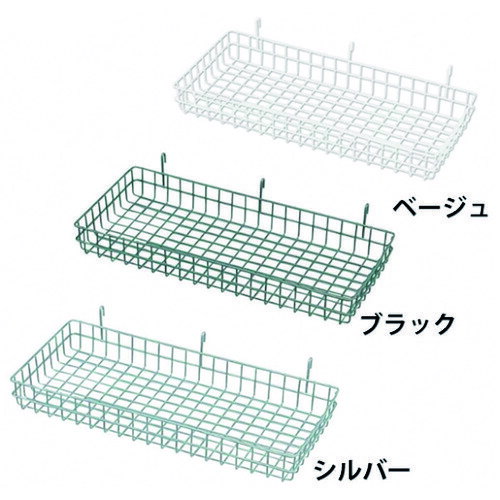 特長 ●メッシュパネル用バスケットです。 ●物が落ちにくい構造です。 仕様 ●間口(mm)：466 ●奥行(mm)：216 ●最大積載量(kg/台)：5 ●長さ(mm)：65 ●メッシュパネルバスケット大MPA-BLブラック 材質 ●スチー...