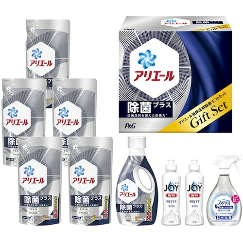 特長 ●洗濯用液体洗剤アリエールジェル除菌プラスと台所用洗剤除菌ジョイコンパクトに加えファブリーズW除菌+ウィルス除去がセットになったギフトシリーズです。 用途 ●衣料用 仕様 ●タイプ(粉末/液体)：液体 ●奥行(mm)：183 ●高さ(...