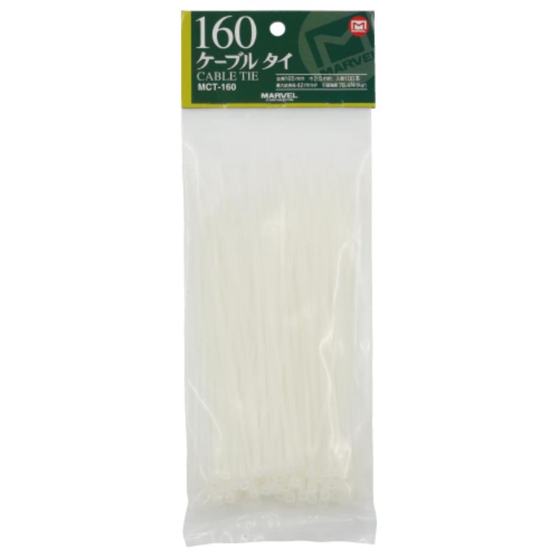 ●長さ： 165mm ●最大結束径φ： 42mm ●幅： 2.5mm ●ループ引張強度： 78N（8kgf） ●入数： 100本 【メーカー名】（株）マーベル 【メーカー品番】MCT-160