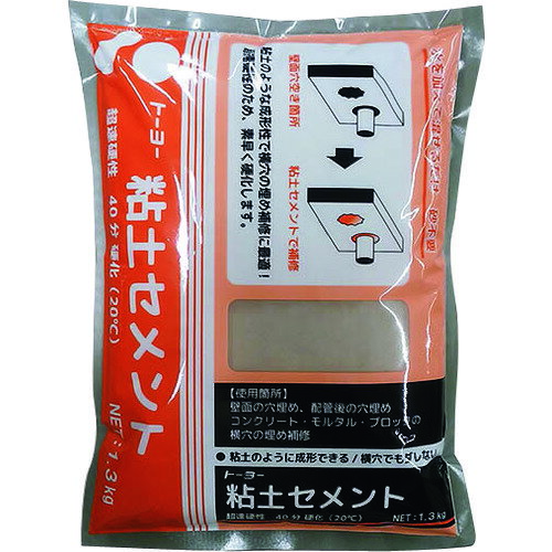 特長 ●粘土のような成形型で横穴の埋め補修に最適です。 用途 ●横穴の埋め補修に。穴埋補修に。 仕様 ●色：灰色 ●容量(kg)：1.3 ●硬化時間：40分（20℃） ●施工面積：29.5cm×29.5cm(1cm厚) ●超速硬性 材質 ●...