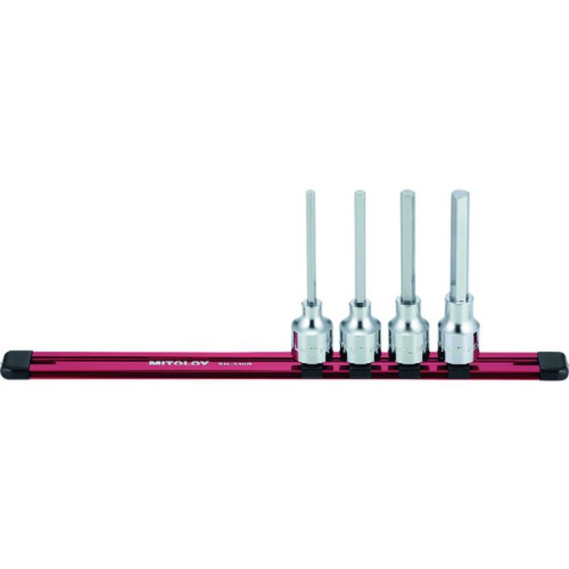 ●差込角9.5mm用 ●重量： 488g 【セット明細】 ● ヘックスソケットロング： 5・6・8・10mm ●ソケットホルダー用レール（SH-330R…1）、クリップ（SH4-C…4） 【メーカー名】水戸工機（株） 【メーカー品番】HH4...