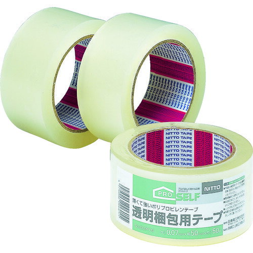 特長 ●厚さ0.07mmの中・重量用OPPフィルム梱包用テープです。 ●薄くて、強く透明性に優れています。 用途 ●引越や荷物の梱包用途に。 仕様 ●色：クリア ●幅(mm)：50 ●長さ(m)：50 ●厚さ(mm)：0.07 ●粘着力(N...