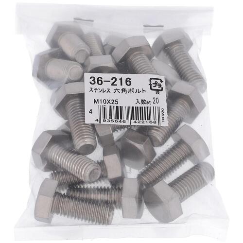 特長 ●ステンレス製の六角ボルトです。 用途 ●各種締結に。 仕様 ●寸法(mm)d：M10 ●寸法(mm)L：25 ●ねじピッチ(mm)：1.5 ●ステンレス製ボルト 材質 ●ステンレス 質量・質量単位 ●501.0g 【メーカー名】（株...