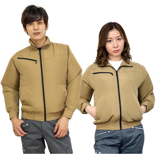 特長 ●風を逃がさない高密度ポリエステル100%のユニセックス仕様の空調ブルゾンです。 ●裏側背中部分には別売の保冷剤（155×110×25mm）を2個入れられるメッシュポケット付。 ●岡潮販売の空調セット「大容量バッテリーセット」、「モバ...