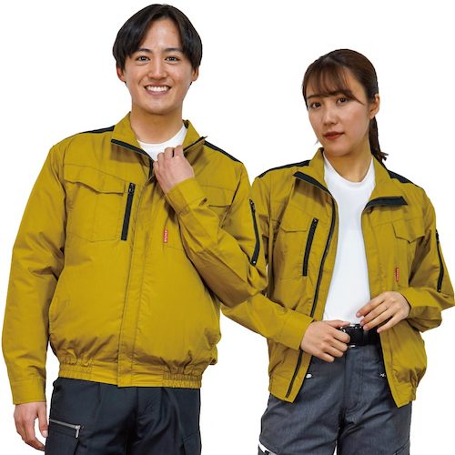特長 ●国内生産にこだわった上品な発色のコットン100%で作られたユニセックス仕様の発色の良い空調ブルゾンです。 ●黒色の肩の切り替え部分は、フルハーネス着用を考慮し二重構造に仕上げ耐久性を高めました。 ●岡潮販売の空調セット「大容量バッテ...