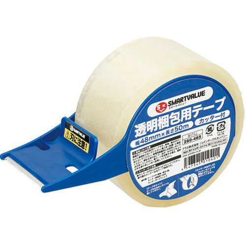 特長 ●テープカッター付なので、作業の効率がUPします。 ●※カッターは取り外し可能です。 用途 ●軽・中梱包用。 仕様 ●色：透明 ●幅(mm)：48 ●長さ(m)：50 ●厚さ(mm)：0.052 ●筆記可否：可 ●テープカッター付 材...