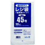 特長 ●さらにお求めやすい省資源タイプのレジ袋です。 仕様 ●色：乳白 ●縦(mm)：530 ●横(mm)：300(140) ●厚さ(mm)：0.016 ●規格：45号 ●1パック入数：100枚 ●レジ袋 材質 ●高密度ポリエチレン 質量・...