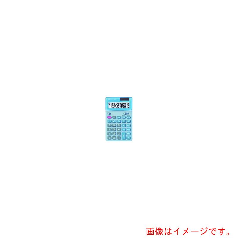 特長 ●大きな表示です。 ●卓上から持ち運びまでカバーする電卓です。 仕様 ●桁数：12 ●色：ブルー ●表示数字(高)：15mm ●規格：中型 ●外形寸法：幅107×奥172．5×高25．3mm ●電源(V)：太陽電池＋内蔵電池（LR11...