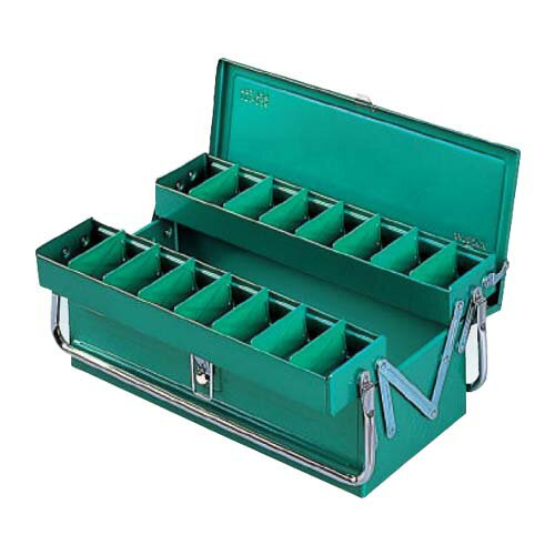 ●多くの人に愛されている工具箱の定番。 ●技巧派の名アシスタント。 ●カラー： グリーン ●サイズ： L470×W200×H180mm（上段:H50mm 下段:H130mm） ■二段式 ■片開き ■仕切板・ロック機能付： 部品の混ざりを防ぐ...