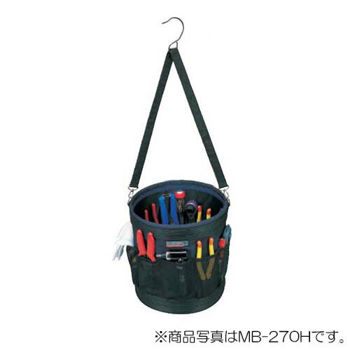 ●ツールバスケットシリーズ ●ポリエステルとラバーのコラボレーション！スタイル・耐久性UP！ ●工具等の収納に便利なホルダー付（12ポケット） ●使いやすいメッシュポケット付 ●補強リング入 ●カラー： ブラック/ブルー ●サイズ： φ24...