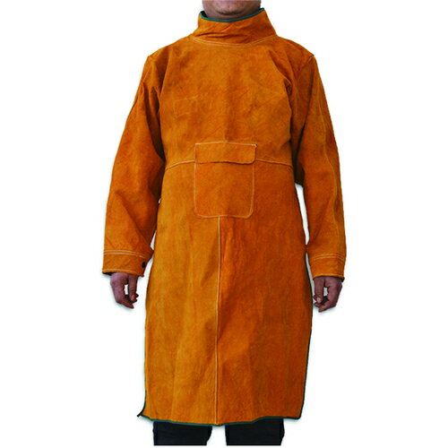 用途 ●溶接作業に。 仕様 ●サイズ：フリーサイズ ●全長(mm)：1050【サイズ】着丈約100cm 【仕様】背面バックル固定、ポケット1【タイプ】割烹着型、長袖、スタンド襟 ●溶接作業に便利な牛革防護服です。 ●割烹着のように腕を通して...