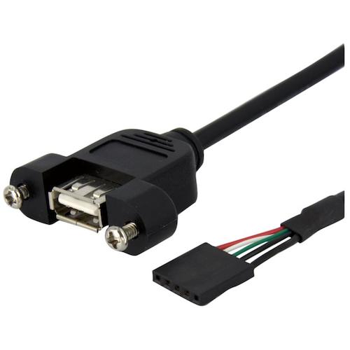 特長 ●パネルマウント用USB-Aポートをマザーボードヘッダーに接続します。 ●起動用のUSBメモリーや認証フォブをマザーボードのUSBポートに接続できるケーブルです。 ●システムケース内で必要に応じて引き回せる91cm尺です。 ●ライフタ...