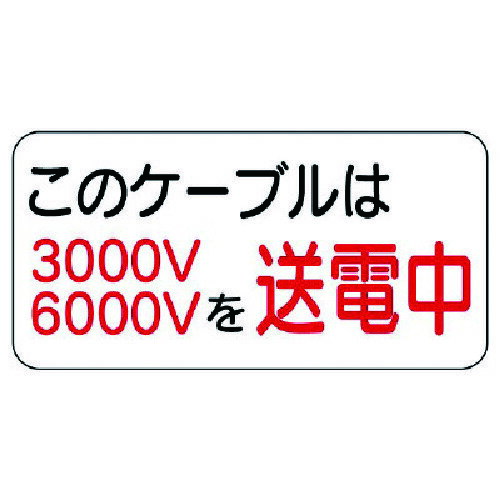 特長 ●電気工事に伴う注意喚起用標識です。 用途 ●電気工事、電力施設での注意喚起表示に。 仕様 ●表示内容：このケーブルは3000V/6000Vを送電中 ●縦(mm)：150 ●横(mm)：300 ●厚さ(mm)：1 ●摘要：穴4スミ ●...