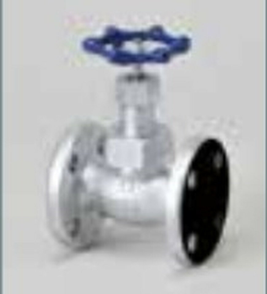 マレブルバルブ　150lbタイプ　玉形弁　フランジ形　弁箱:FCD-S　ふた:FCD-S　弁棒:SUS403　弁体:SUS403　弁座輪:SUS403　ハンドル車:FCMB340-10/FMB350-10(色:青)　ガスケット:H1215　...