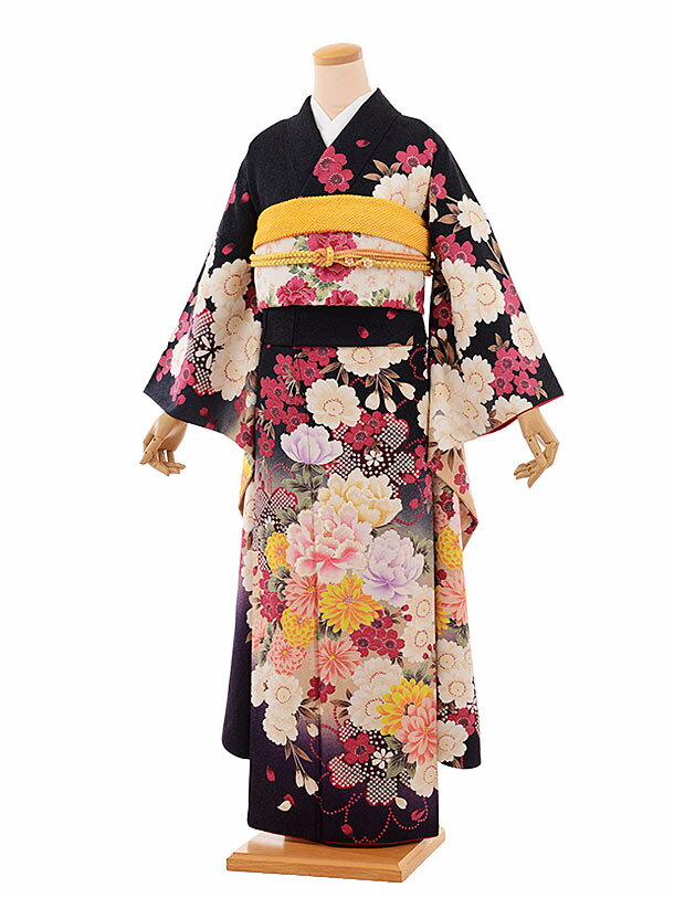 結婚式、卒業式など（2月〜12月）にご利用OKです。 ■17点フルセット振袖レンタル（2月〜12月）一覧は こちらからどうぞ ■成人式振袖レンタル（1月）ご利用の場合はこちらからどうぞ【黒地にラメ牡丹 】 結婚式、卒業式(2月〜12月）など...