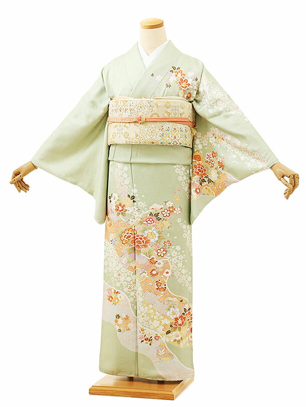 ■15点フルセット付下げ・訪問着レンタル一覧はこちらからどうぞ。【付下げ訪問着レンタル t1000 ヒワ色　四季花】 ※商品の色については画面を表示するモニターによって実際と多少異なる場合がございます。ご了承下さいませ。 商品詳細 ［付下げ...