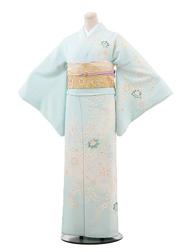 ■15点フルセット付下げ・訪問着レンタル一覧はこちらからどうぞ。【付下げ訪問着レンタル t670 水色地 銀彩 花】 ※商品の色については画面を表示するモニターによって実際と多少異なる場合がございます。ご了承下さいませ。 商品詳細 ［付下げ...