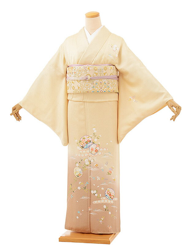 ■15点フルセット付下げ・訪問着レンタル一覧はこちらからどうぞ。【付下げ訪問着レンタル tc865 ベージュ地 ぼかし 雪輪花】 ※商品の色については画面を表示するモニターによって実際と多少異なる場合がございます。ご了承下さいませ。※帯・小...